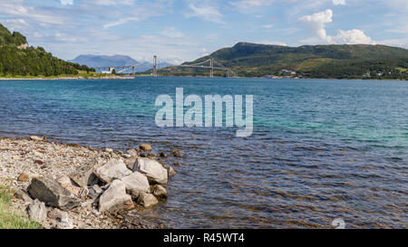 Tjeldsund Bridge, Norway. It crosses the Tjeldsundet between the ...
