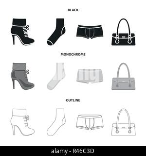 Women boots, socks, shorts, ladies bag. Clothing set collection icons ...