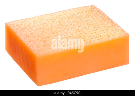 Cheddar cheese rectangular block or piece isolated on white, shadowless ...