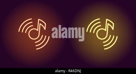 Neon icon of Yellow and Orange Musical Note. Vector illustration of ...