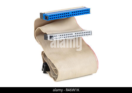 Ribbon connector (IDE/ATA interface cable) against a white background ...