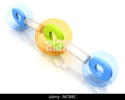 Carbon dioxide, CO2, molecule model and chemical formula. Carbonic acid ...