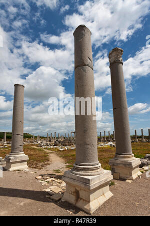 Ancient ruins restoration and construction.Historic ruins of Perge ...