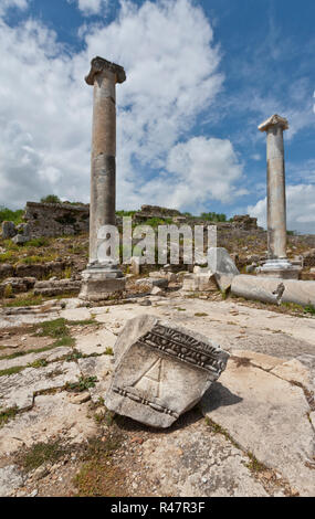 Ancient ruins restoration and construction.Historic ruins of Perge ...