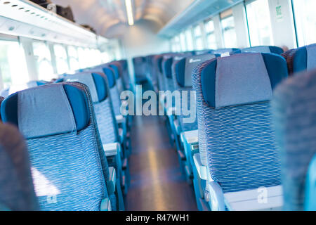 Blue train interior Stock Photo - Alamy