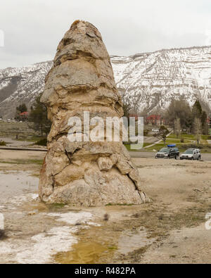 The Liberty Cap formation in Yellowstone National Park, a geothermal ...