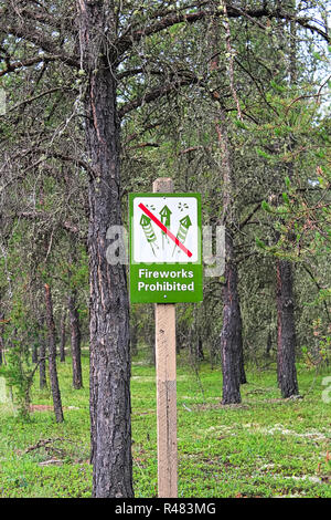 A fireworks prohibited sign with a forest background Stock Photo - Alamy