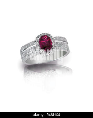 Ruby oval shape center stone red diamond ring Stock Photo - Alamy