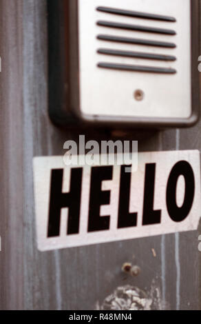 door entry intercom with Hello Sign Stock Photo - Alamy