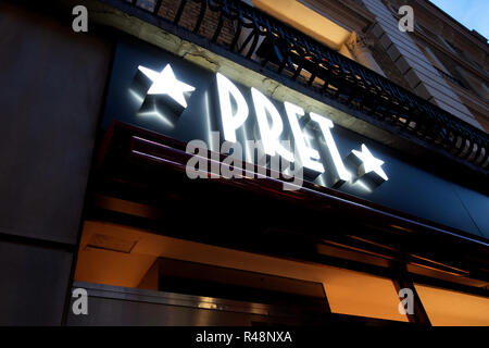 Pret a Manger illuminated sign in Piccadilly, London Stock Photo - Alamy