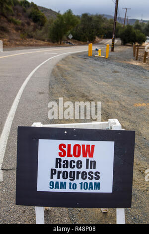 Slow race in progress from 9am to 10am warning sign for a 5k running ...