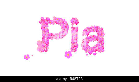 Pia female name set with hearts type design Stock Photo - Alamy
