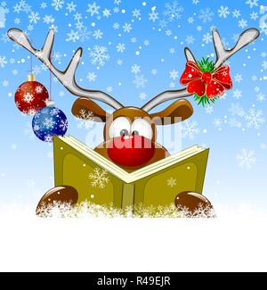 cute reindeer reading book character vector illustration design Stock ...
