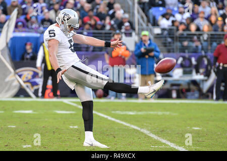 Baltimore, Maryland, USA. 25th Nov, 2018. Kicker JOHNNY TOWNSEND (5 ...