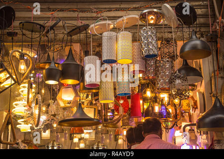 A streetside shop selling traditional lanterns before Diwali festival ...