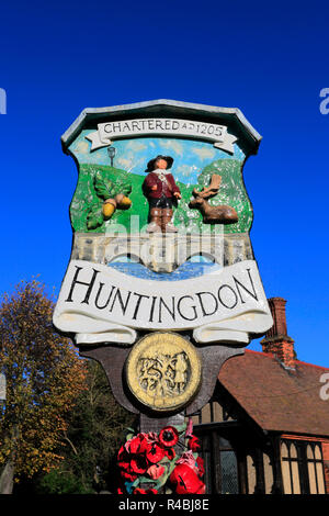 The Huntingdon town sign, Cambridgeshire; England; UK Stock Photo - Alamy