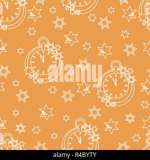 Seamless pattern with clock and stars. Christmas and New Year 2019 ...