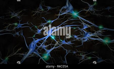 Brain cells with electrical firing. Unique Sci-Fi Art Stock Photo - Alamy