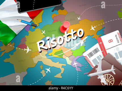 Risotto city travel and tourism destination concept. Italy flag and ...
