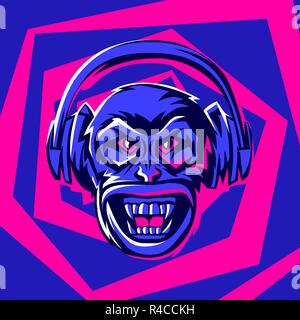 Angry monkey head in headphones Stock Vector Image & Art - Alamy