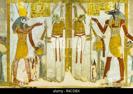 Mural painting, God Horus, Anubis, pharao, pharaohs, tomb of Ramses I ...