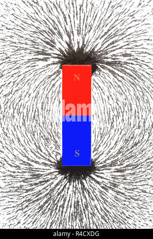 Magnetic field lines around a bar magnet shown with iron filings Stock ...