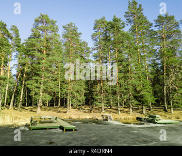 Aerial photograph of snowy woods in the Baraboo Hills, Sauk County ...