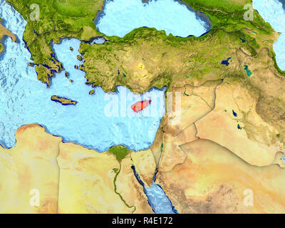 Illustration of Cyprus highlighted in red on glob with realistic ...