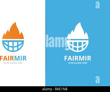 Vector fire and planet logo combination. Flame and world symbol or icon ...