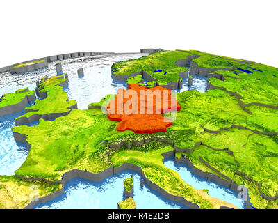 Germany In red on globe floating in water. 3D illustration Stock Photo ...