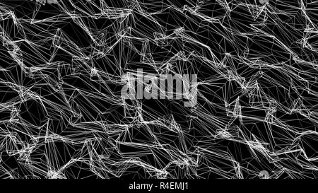 Abstraction grid with polygons inm darkness, 3d render backdrop, computer generating background ...