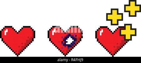 pixel video game health bar hearts vector illustration Stock Vector Art ...