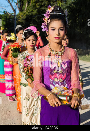 SAGAING, MYANMAR - NOVEMBER 27, 2016 :people gathering in tradional ...