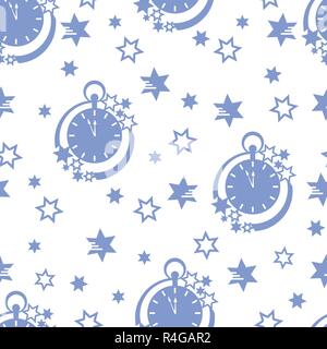 Seamless pattern with clock and stars. Christmas and New Year 2019 ...