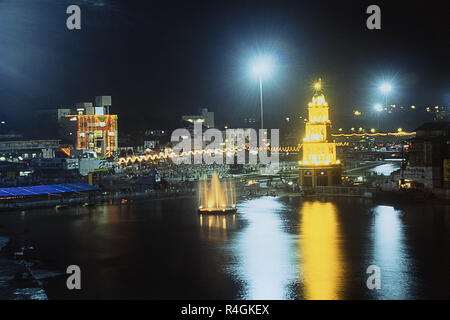 Illuminated ghats of River Godavari, at night, Nashik, Maharashtra ...
