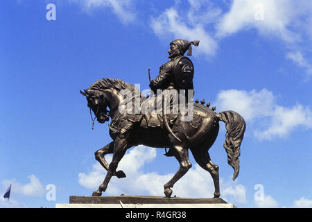 Statue of Shivaji Maharaj on horse at Akluj Fort, Shivsrushti Killa ...