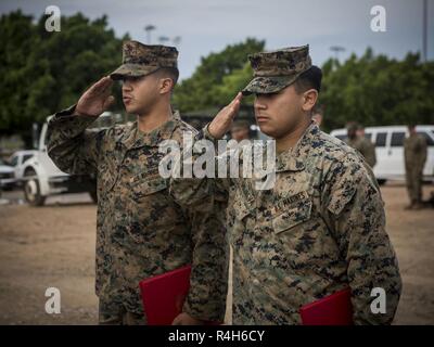 Newly promoted U.S. Marine Corps 2nd Lieutenants and U.S. Navy Ensigns ...