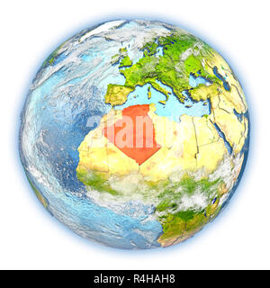 Algeria Highlighted on 3D Earth model with water and visible country ...