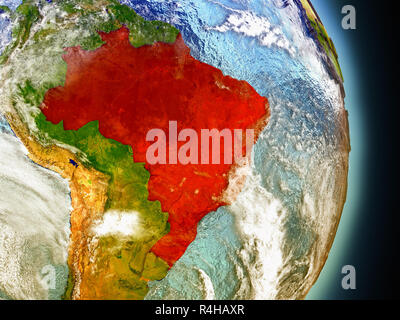 Illustration of Brazil highlighted in red on glob with realistic ...