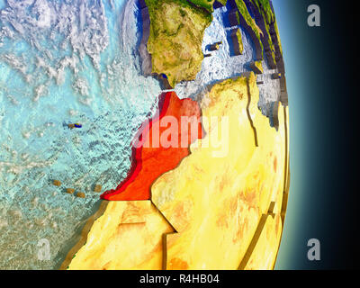 Morocco from space highlighted in red Stock Photo - Alamy