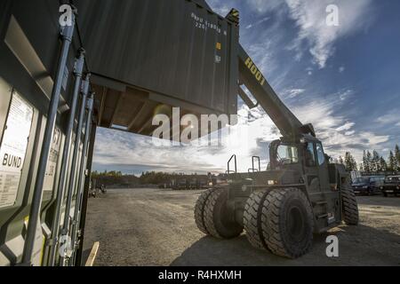 Container handler "Orion" handling overseas containers in the camp of ...