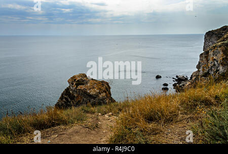 Green Thracian cliffs, Kaliakra Lighthouse, Black sea water, bulgarian ...