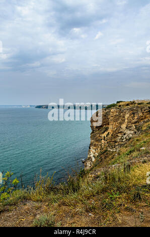 Green Thracian cliffs, Kaliakra Lighthouse, Black sea water, bulgarian ...