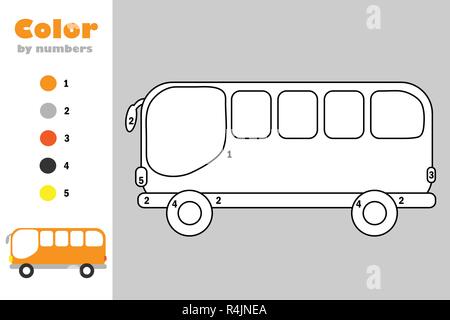 Bus in cartoon style, color by number, education paper game for the ...