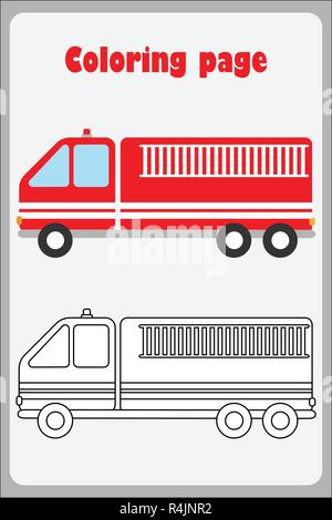 Coloring page with cartoon fire truck. Color by numbers. Math game for ...