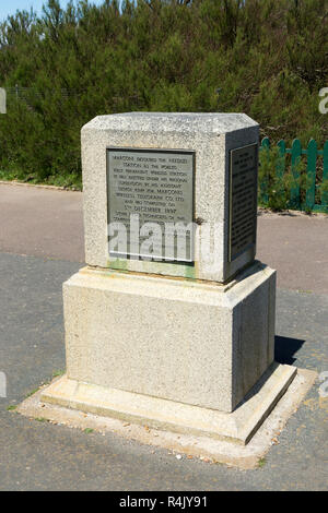 The Marconi Monument with plaque and inscription at The Needles ...