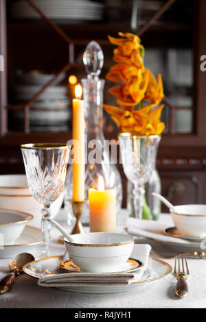 Interior of a modern dining room, appetizers on the table Stock Photo ...