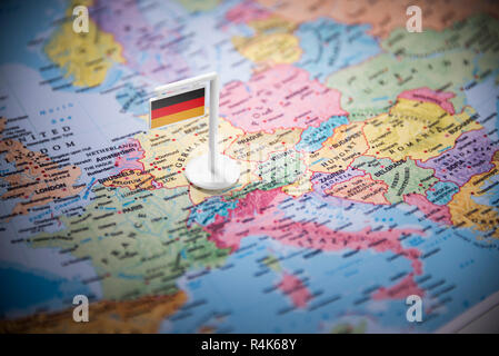 Germany marked with a flag on the map Stock Photo - Alamy