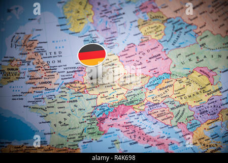 Germany marked with a flag on the map Stock Photo - Alamy