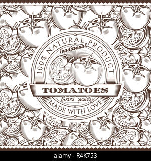Vintage Red Tomatoes Label On Seamless Pattern Stock Photo - Alamy